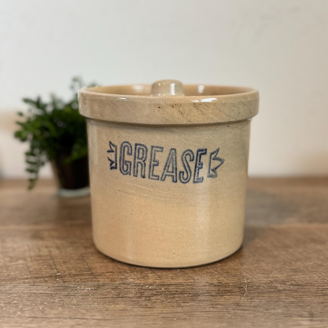 Vintage Grease Pottery Jar Crock Pottery Lidded Utensil Holder Country ...