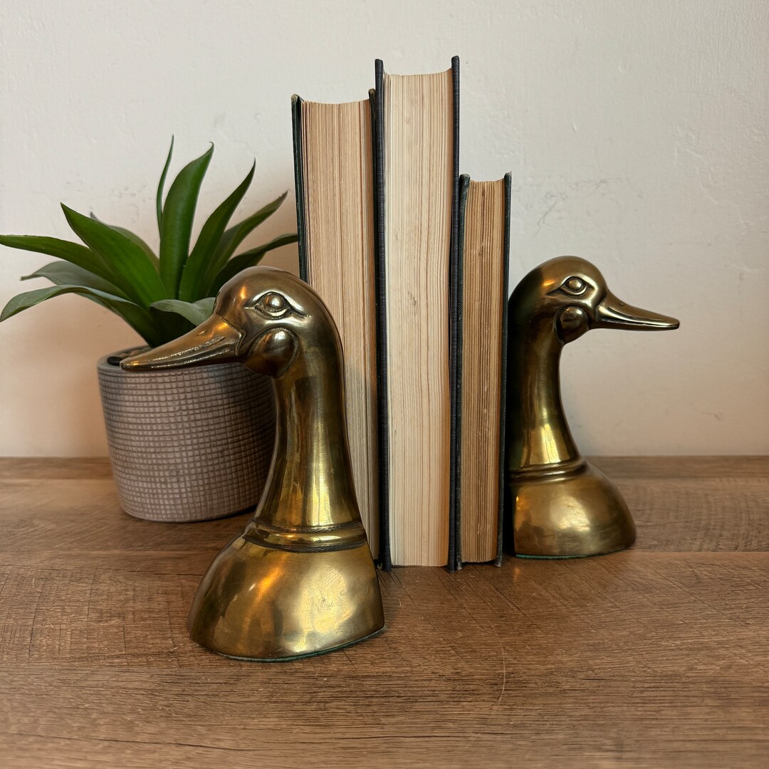 Vintage Brass Duck Bookends Mid-century 1960s Duck Head Mallard ...