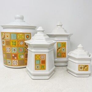 Avon Patchwork Canisters YOU Pick Cookie Jar 1970s MOD MCM Orange ...
