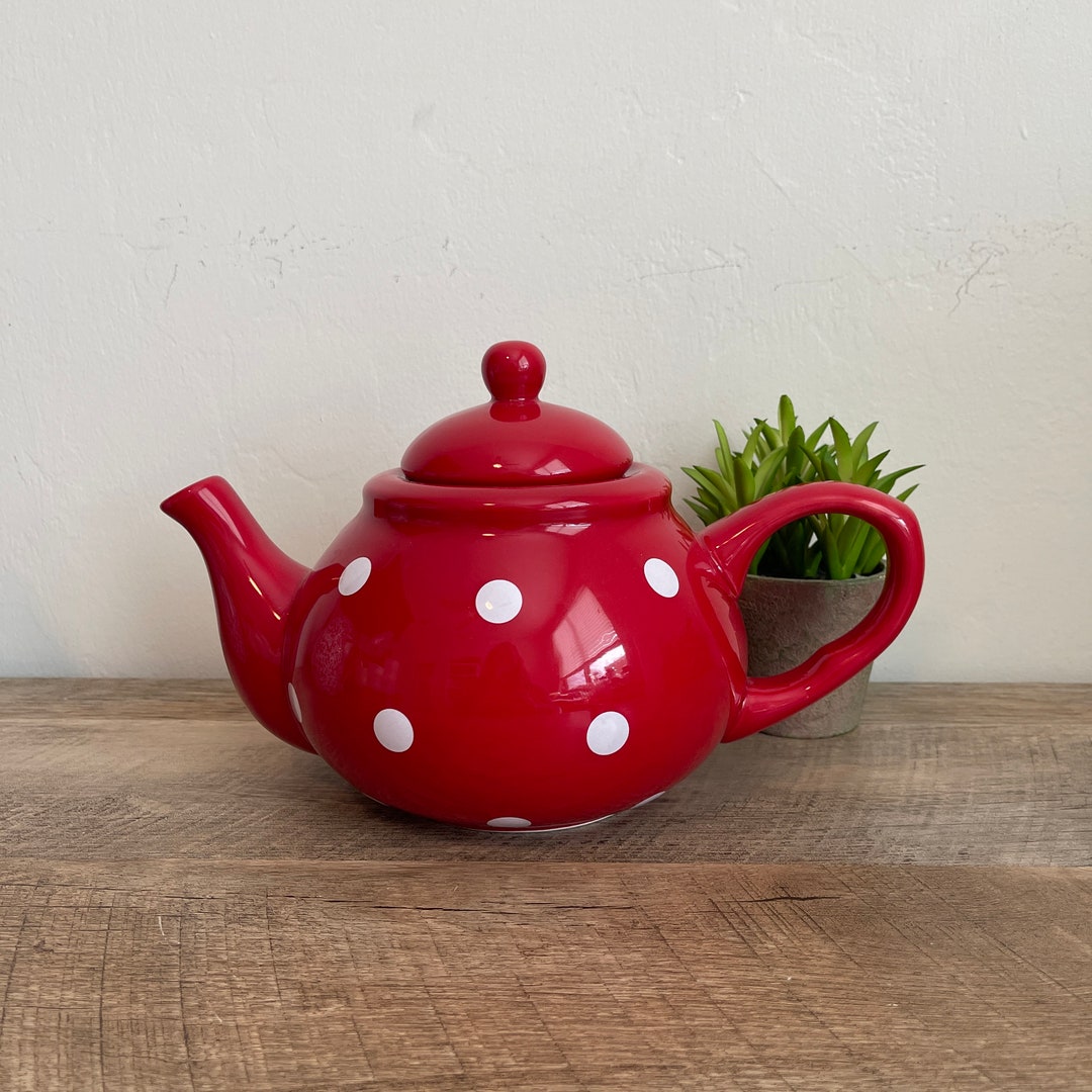 Vintage Red and White Polka Dot Teapot Terramoto Ceramic Polka Dot Tea ...