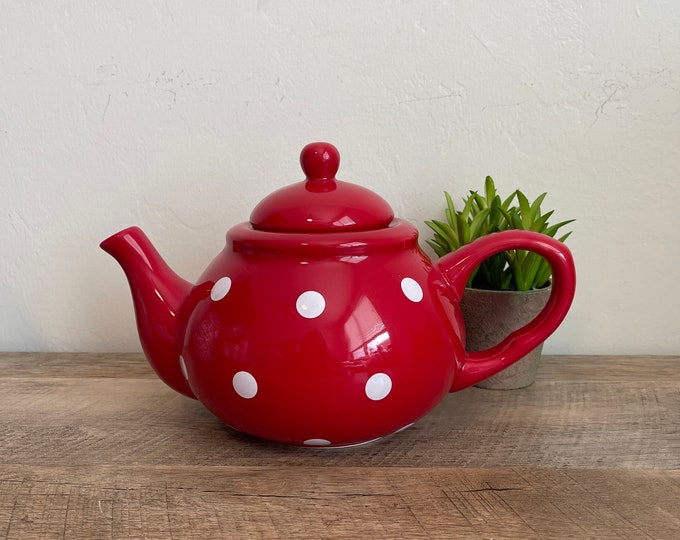 Vintage Red and White Polka Dot Teapot Terramoto Ceramic Polka Dot Tea ...