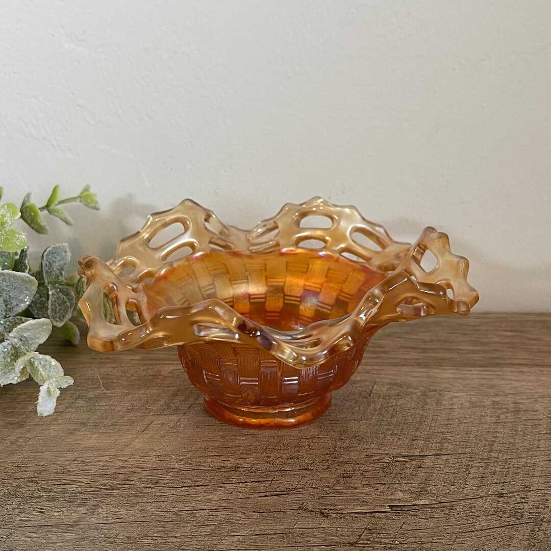 Orange Fenton Dish - Fenton Basketweave Open Edge Hat - Marigold ...
