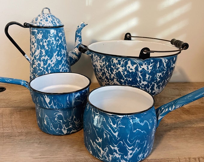 Blue Granite Ware - Enamelware - Graniteware - Camping - Kettle ...