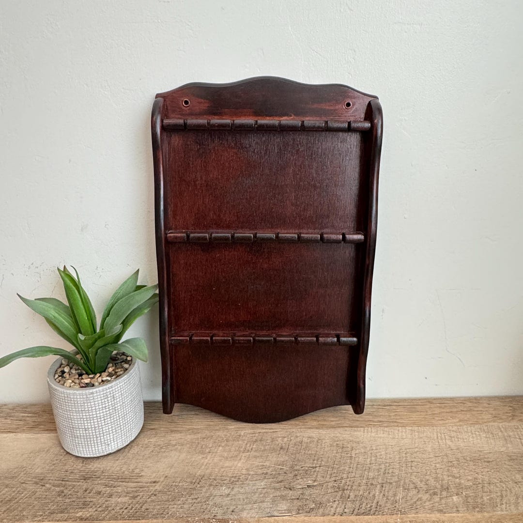 Wooden Spoon Rack - Vintage, Dark Wood, 3-tier, 24 Slots, Boho, Mid ...