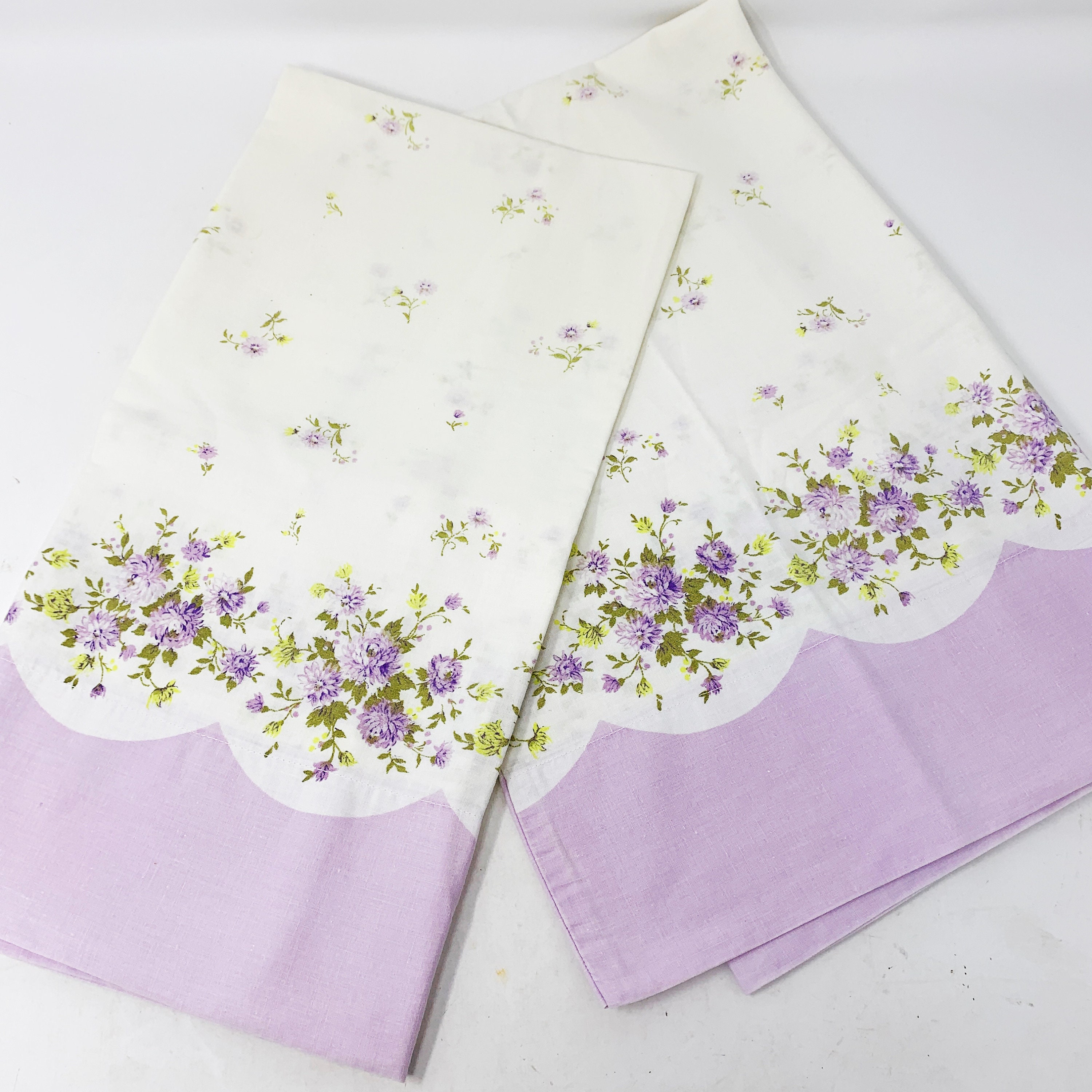 Vintage Purple Floral Heart Print Pillowcases set of 2 Sheets ...