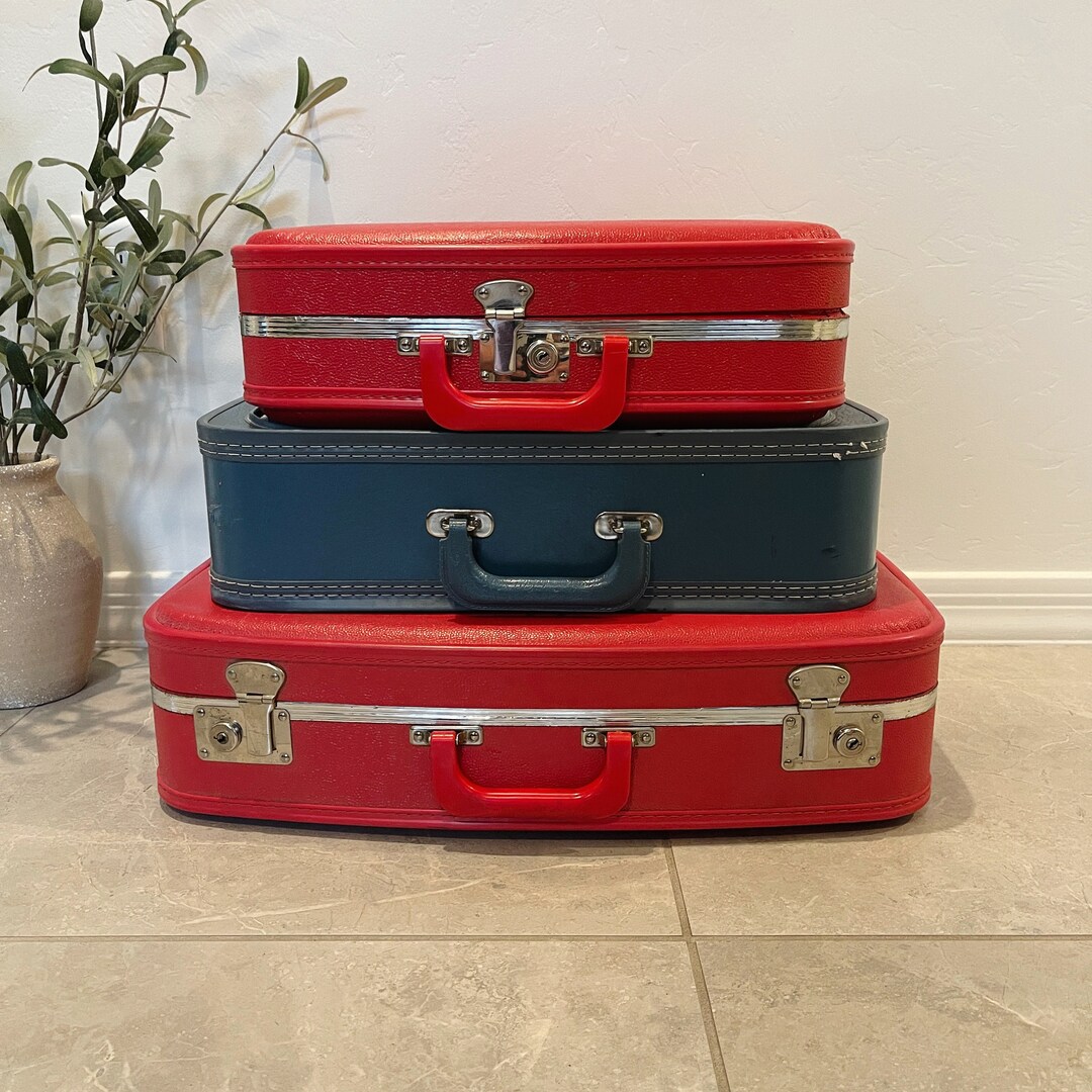 Vintage Suitcases - YOU PICK - Bright Red - Blue - Suitcase - Vintage ...
