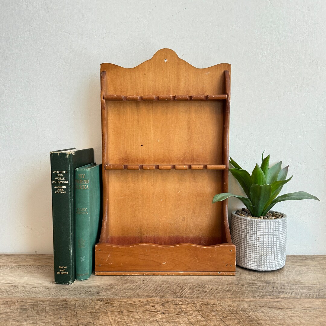 Wooden Spoon Display Rack 12 Spoon Display Plus Storage Two Tier Pocket ...