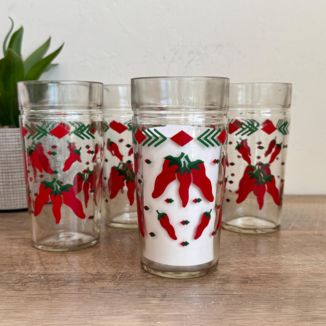 Vintage Chili Pepper Glasses | Anchor Hocking Tumblers | Retro ...