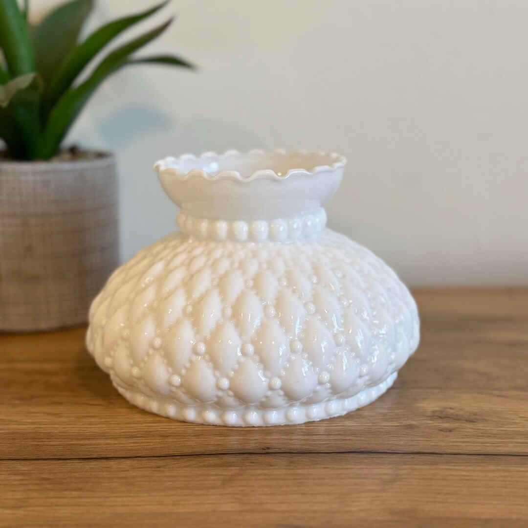 Fenton Milk Glass Lamp Shade | Vintage Diamond Quilted Hobnail Globe ...