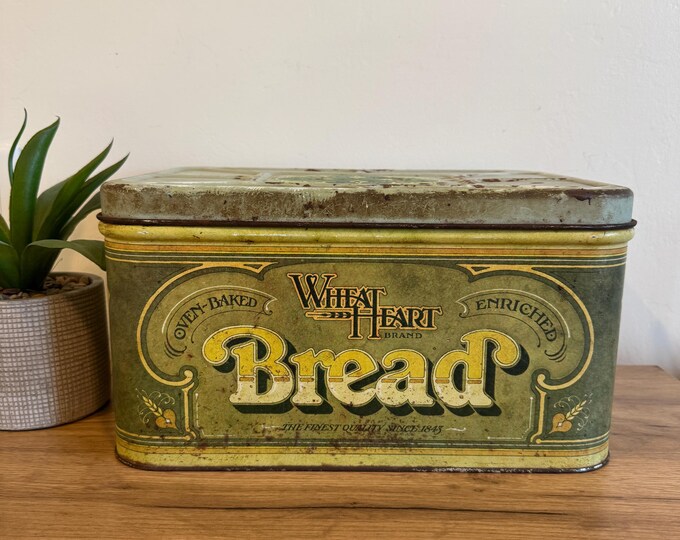 Vintage Wheat Heart Bread Box | Pentron Green Tin Bread Bin | Ballonoff ...