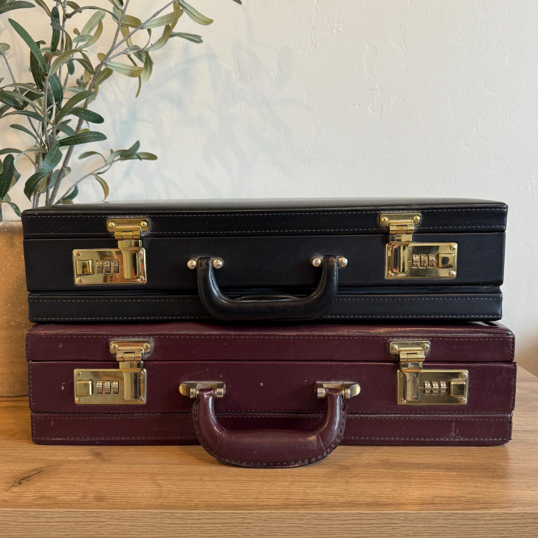 Vintage Leather Briefcase | CHOICE Black or Burgundy | Combo Lock ...