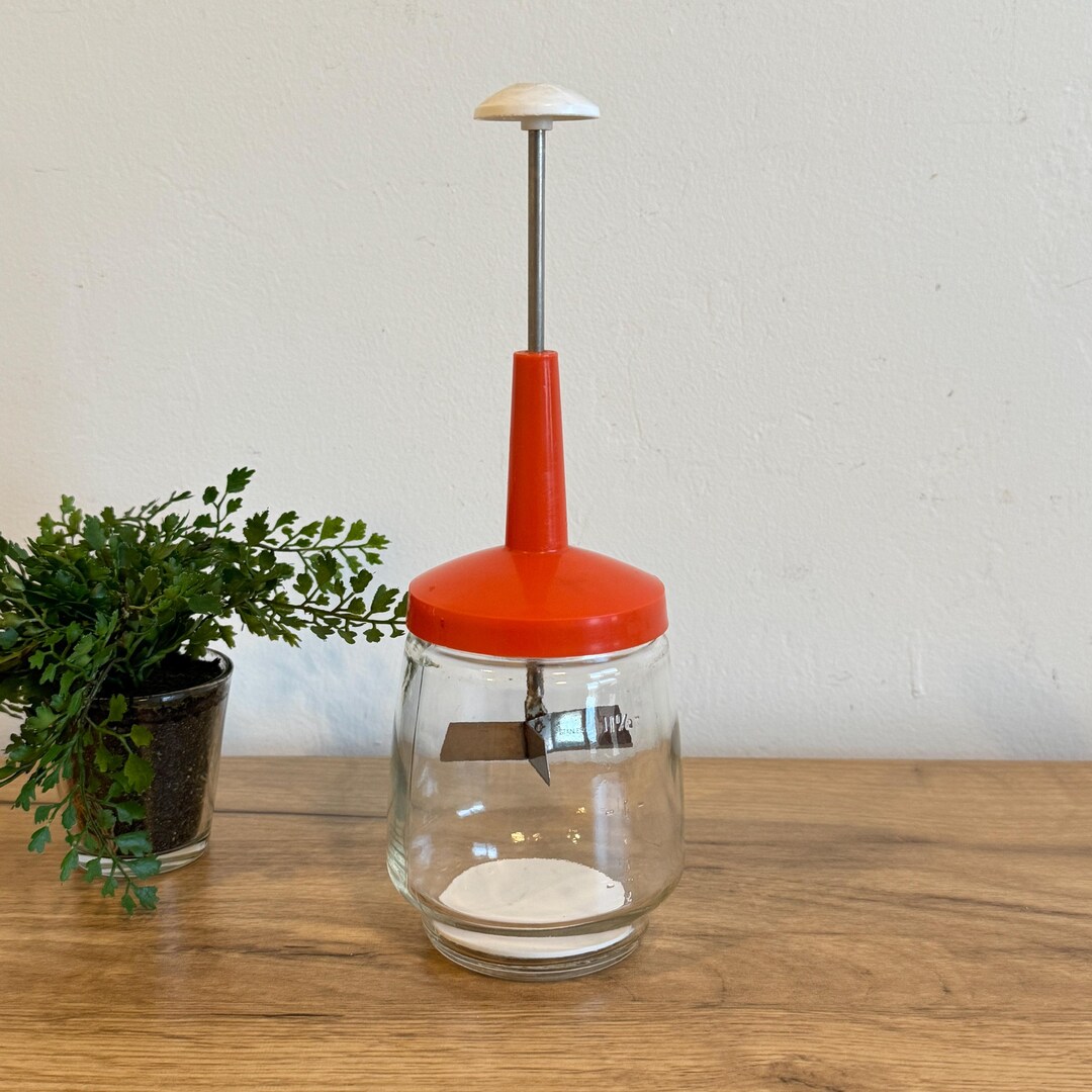 Vintage Glass Hand Chopper | Orange Top Food Chopper | Mid Century ...