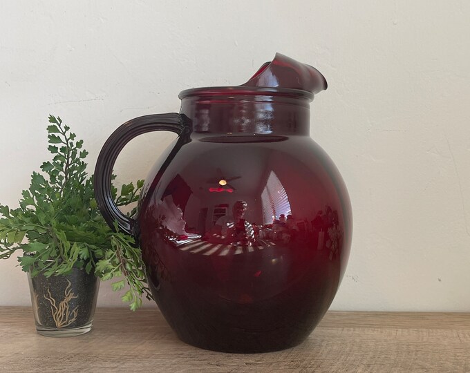Red Glass Ball Pitcher - Anchor Hocking - Royal Ruby Red - Upright ...
