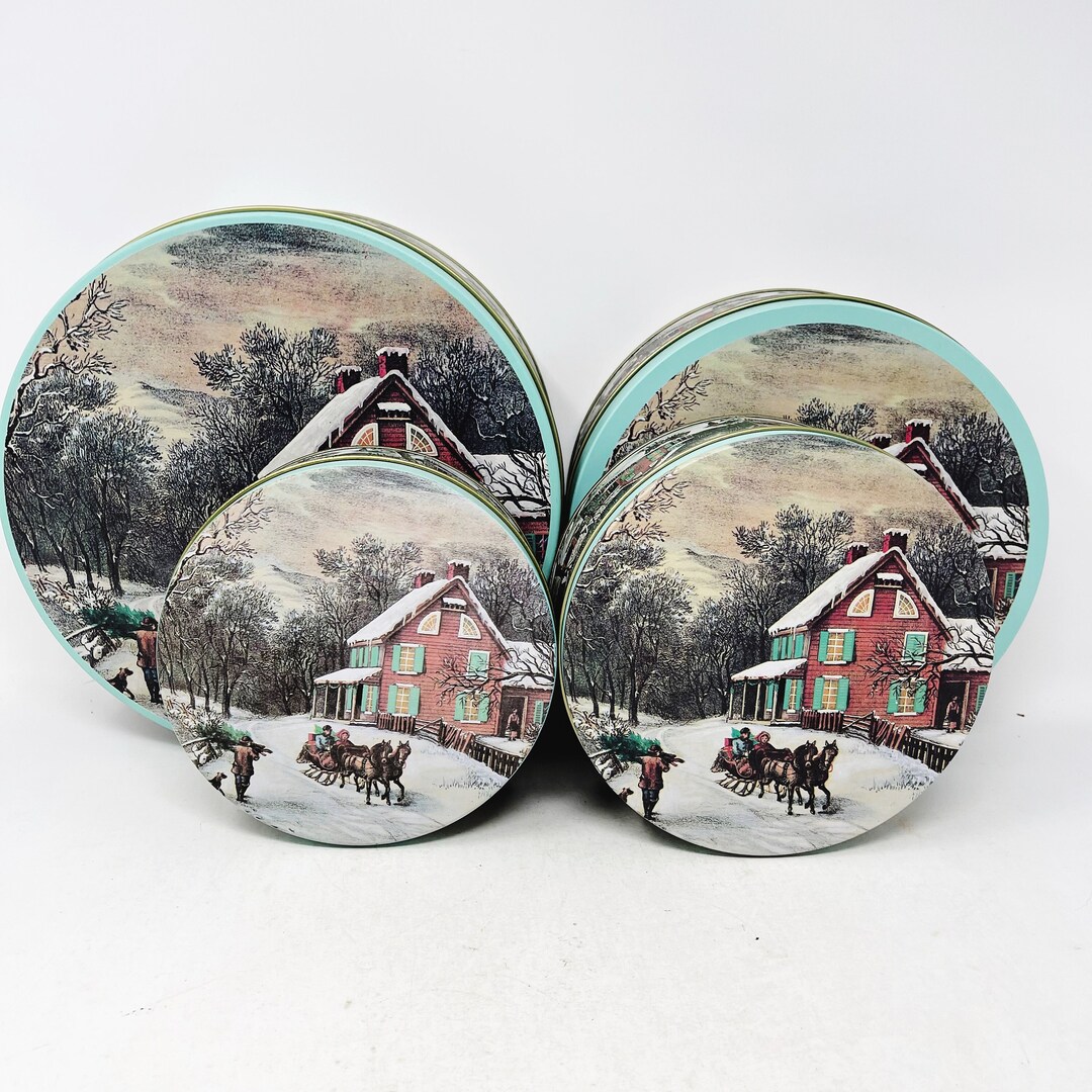 Vintage Winter Sleigh Ride Tins - Set of 4 - Snow - Horse Drawn ...