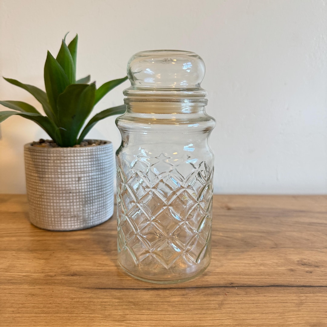 Vintage Glass Planters Peanut Jar - 1984 - Diamond Pattern - Kitchen ...