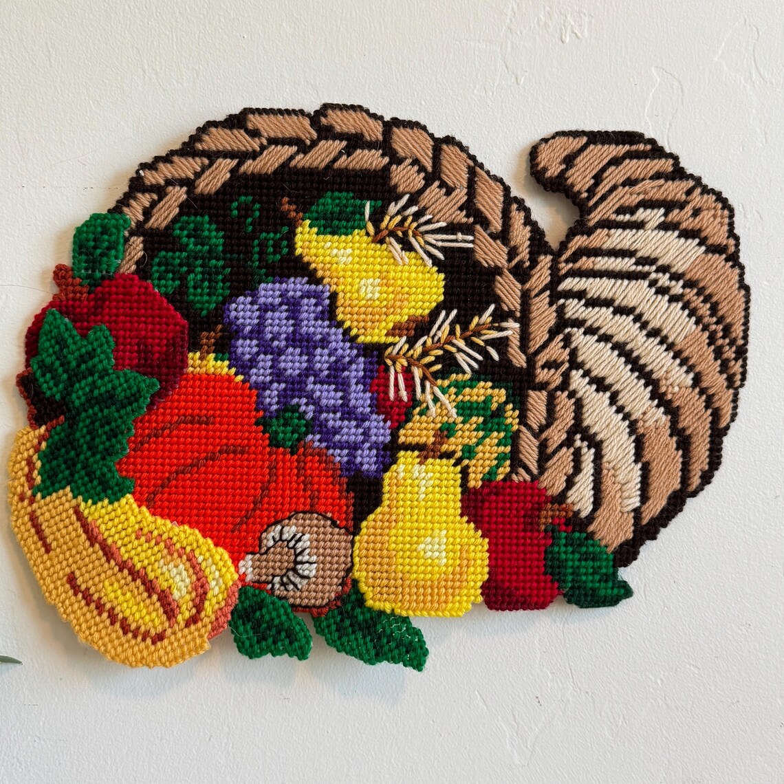 Plastic Canvas Cornucopia Wall Hanging | Completed | Vintage Fall ...