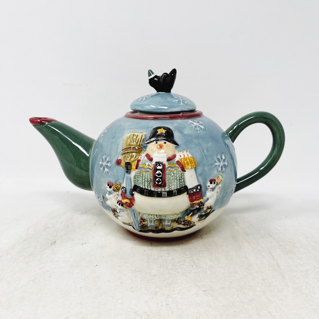 Snowman Teapot Vintage Debbie Mumm Sakura Christmas Decor Kitchen Decor ...