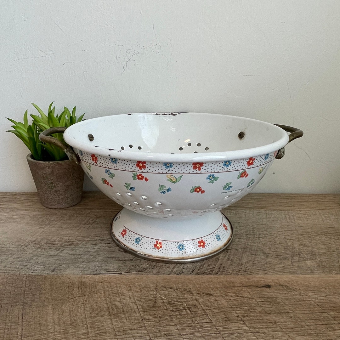 Vintage Floral Colander Flowers Metal Colander Strainer Planter 1984 ...