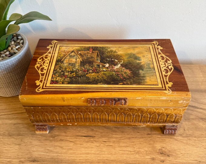 Vintage Wooden Cottage Trinket Box | Rustic Jewelry Keepsake Box ...
