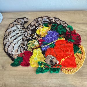Plastic Canvas Cornucopia Wall Hanging | Completed | Vintage Fall ...