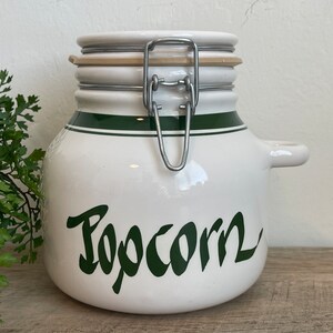 Vintage Popcorn Canister Clay Design Hinged Lid Kitchen Canister Made ...