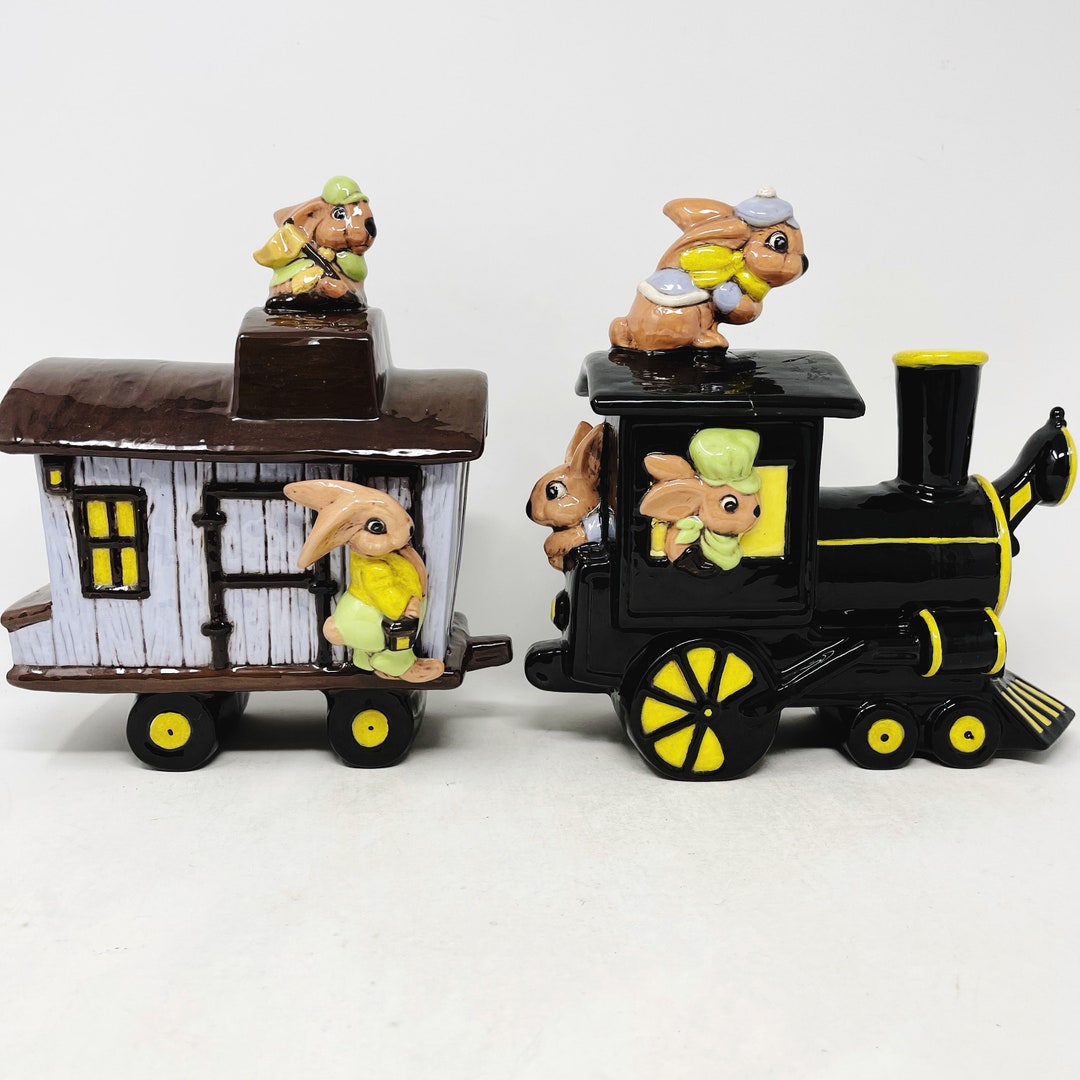 Bunny Train Cookie Jars - VINTAGE - SEE DETAILS - Pottery - Rabbit ...