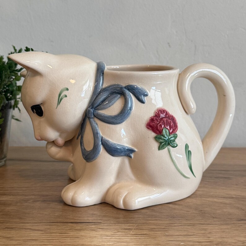Vintage Lenox Cat Mug | Poppies on Blue, Cottagecore Kitchen Decor - Etsy