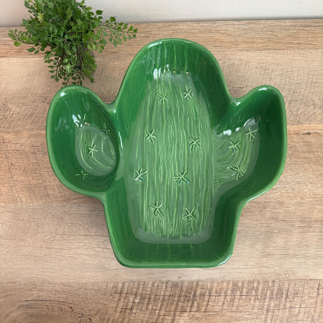 Southwest Chip and Dip Bowl - Treasure Craft - Green - Saguaro Cactus ...