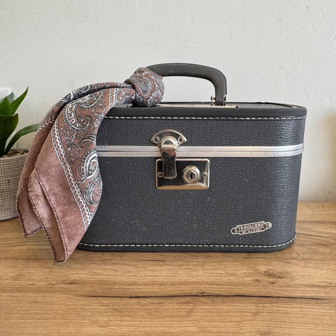 Vintage Train Case Luggage | Gray Travalong Neevel Suitcase | Mid ...