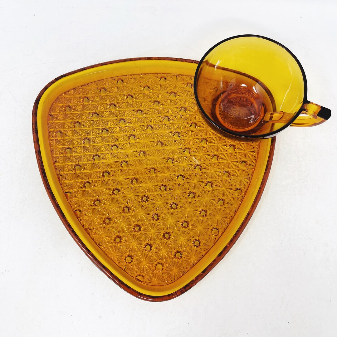 Amber Glass Snack Set Lancaster Glass Daisy & Button Snack Set Cup and ...