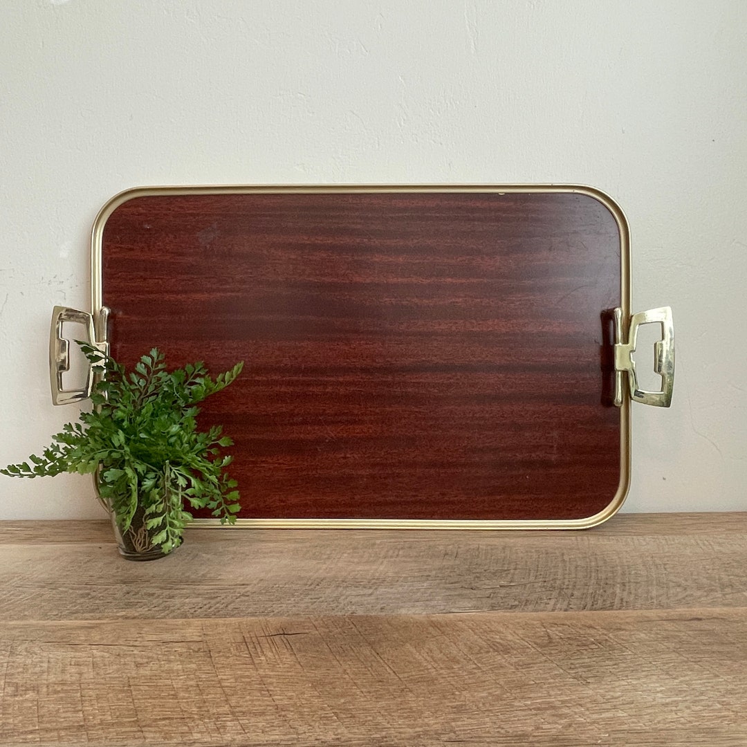 Mid-century Tray Sydney Farber & Son Brass With Laminated Wood MCM ...