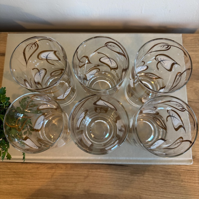 Mid Century Gold Leaf Glasses | Vintage Highball Set | 1960s Barware ...