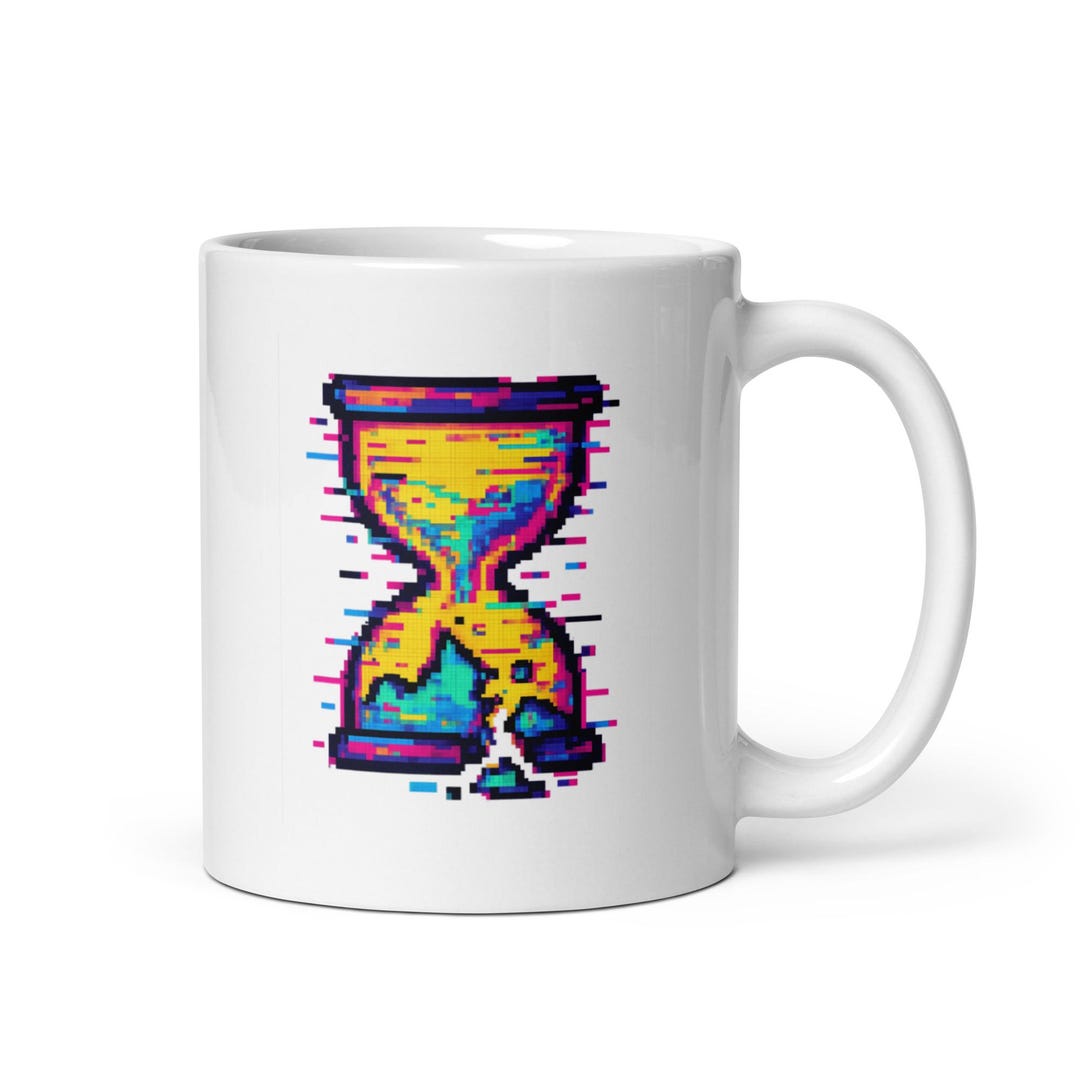 Broken Hourglass Glitch Mug - Pixel Art Time Distortion Coffee Cup ...