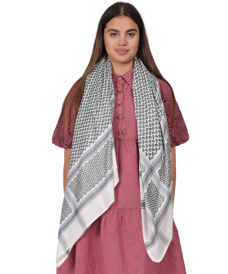 Palestinian Keffiyeh Hattah Plain White Shemagh Scarf 100% Soft Cotton ...