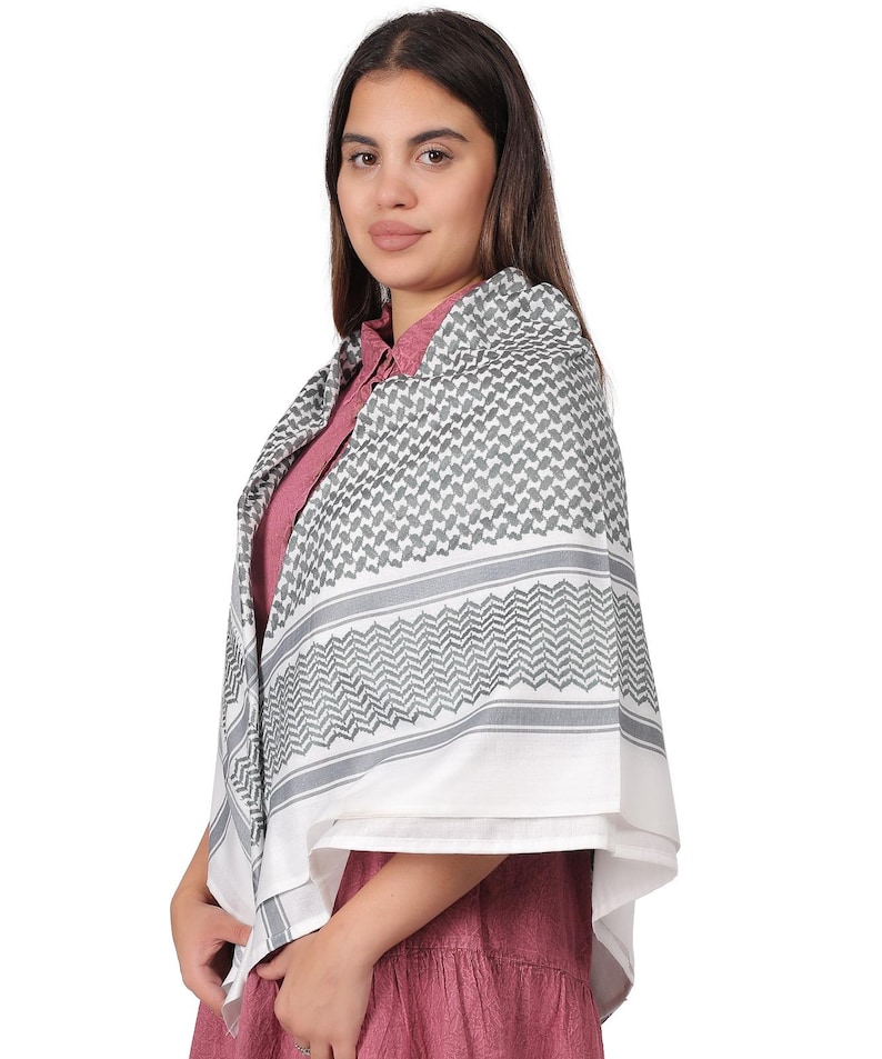 Palestinian Keffiyeh Hattah Plain White Shemagh Scarf 100% Soft Cotton ...