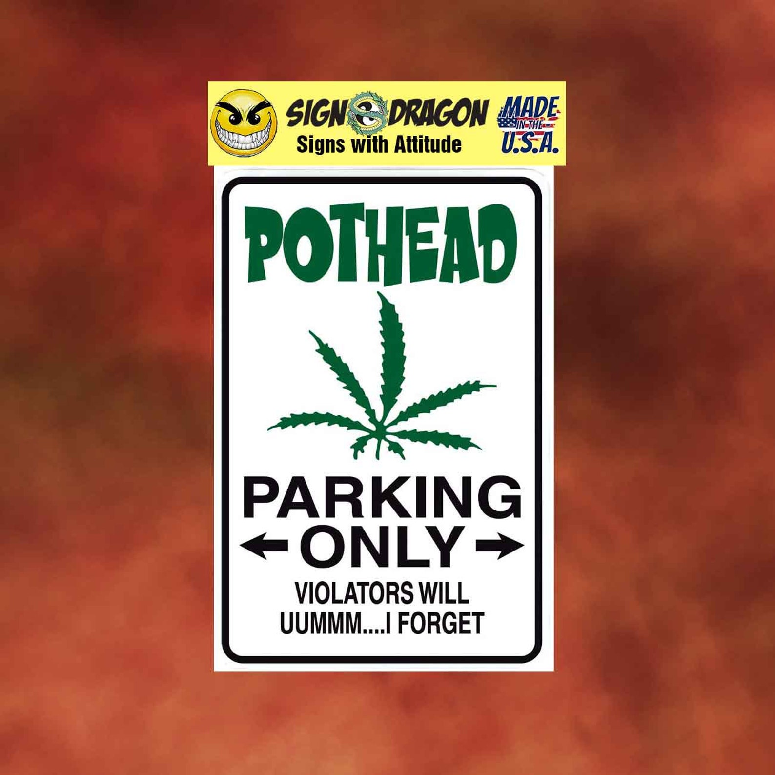 Pot Head Parking Sign Marijuana WEED Funny Cannabis Pot Metal Humor Novelty Decor Signs for Your ...