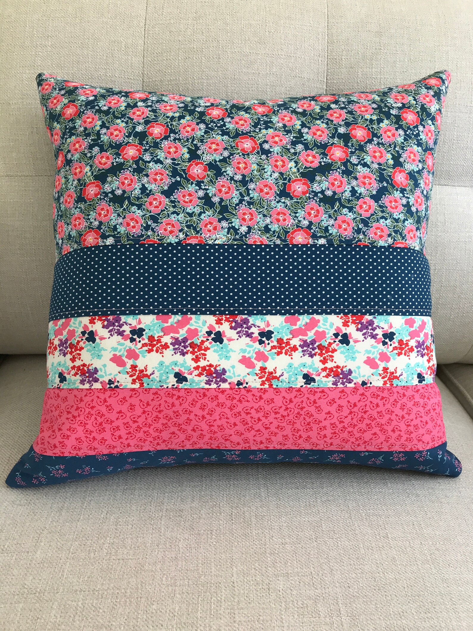 Raspberry blue and teal striped 18 decorative pillow cover | Etsy