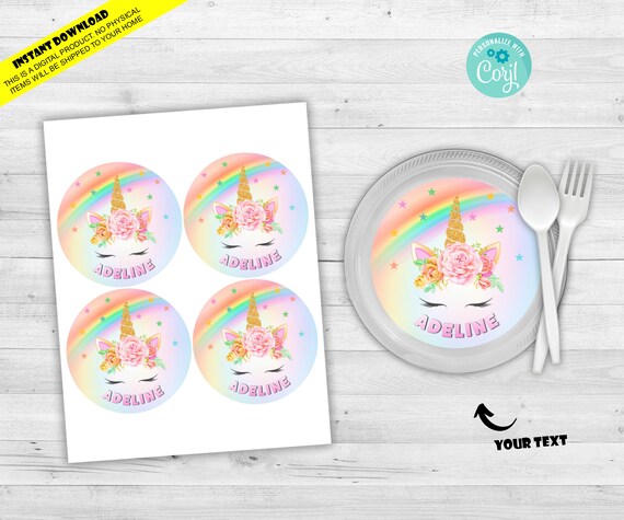 Unicorn 4in Round Label Instant Download - Etsy