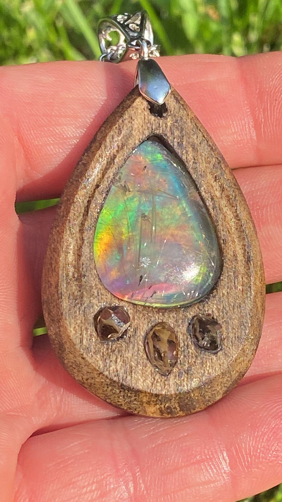 Aura Opal Rutile Quartz Doublet in Carved Wood Setting With Hand Mined ...