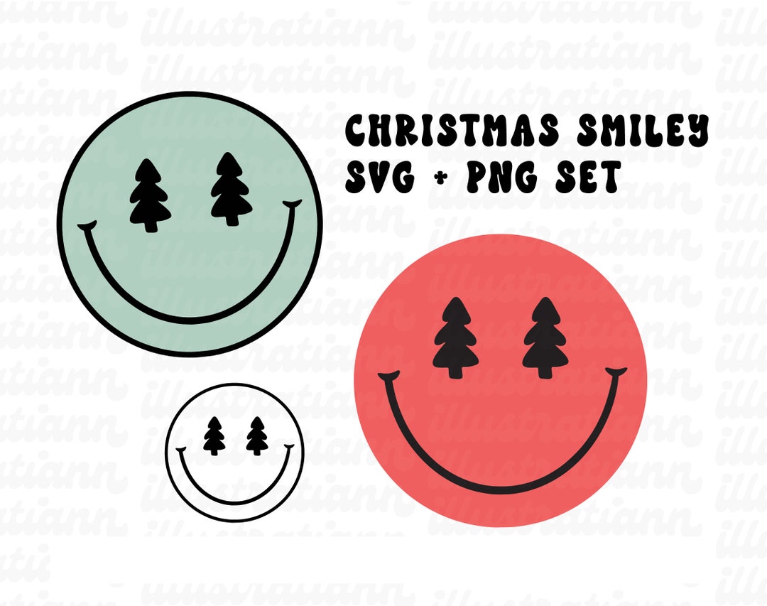Retro Holiday SVG Design Element, Smile Face Christmas Tree Clip Art ...
