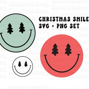Retro Holiday SVG Design Element, Smile Face Christmas Tree Clip Art ...