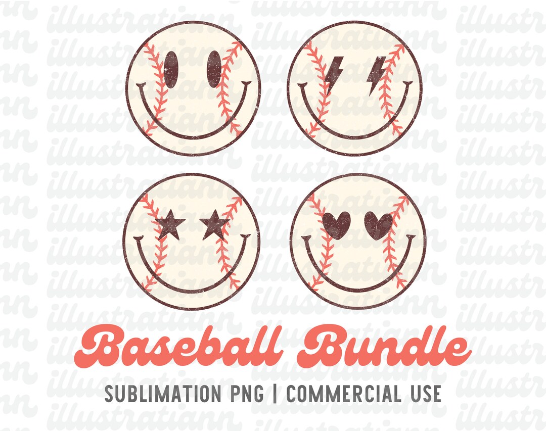 Boho Vintage Baseball Smile Png for Sublimation, Spring Sport Happy ...