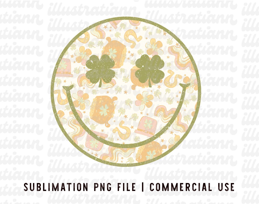 Vintage Shamrock Smile Png for Sublimation, St Patricks Day Happy Face ...