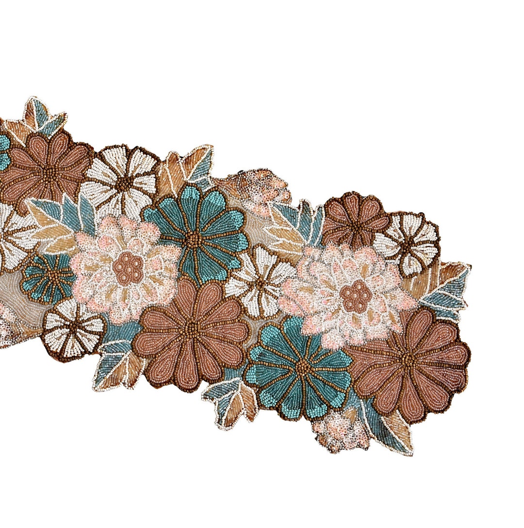 Multicolor Table Runner, Handmade Beads Table Runner, Floral Tableware ...