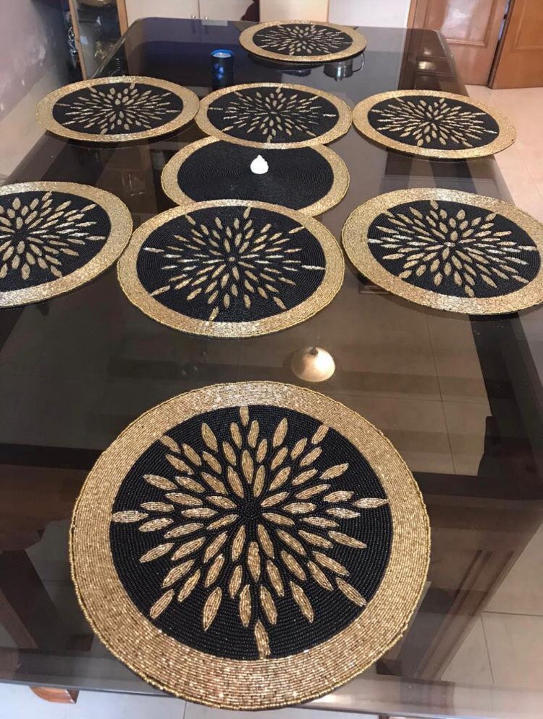 Handmade Beads Dining Table Set, Black and Gold Designer Table Runner ...