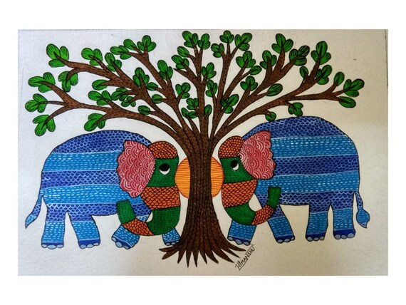 Traditional Elephant Painting Indian Gond Art Panting Indian - Etsy