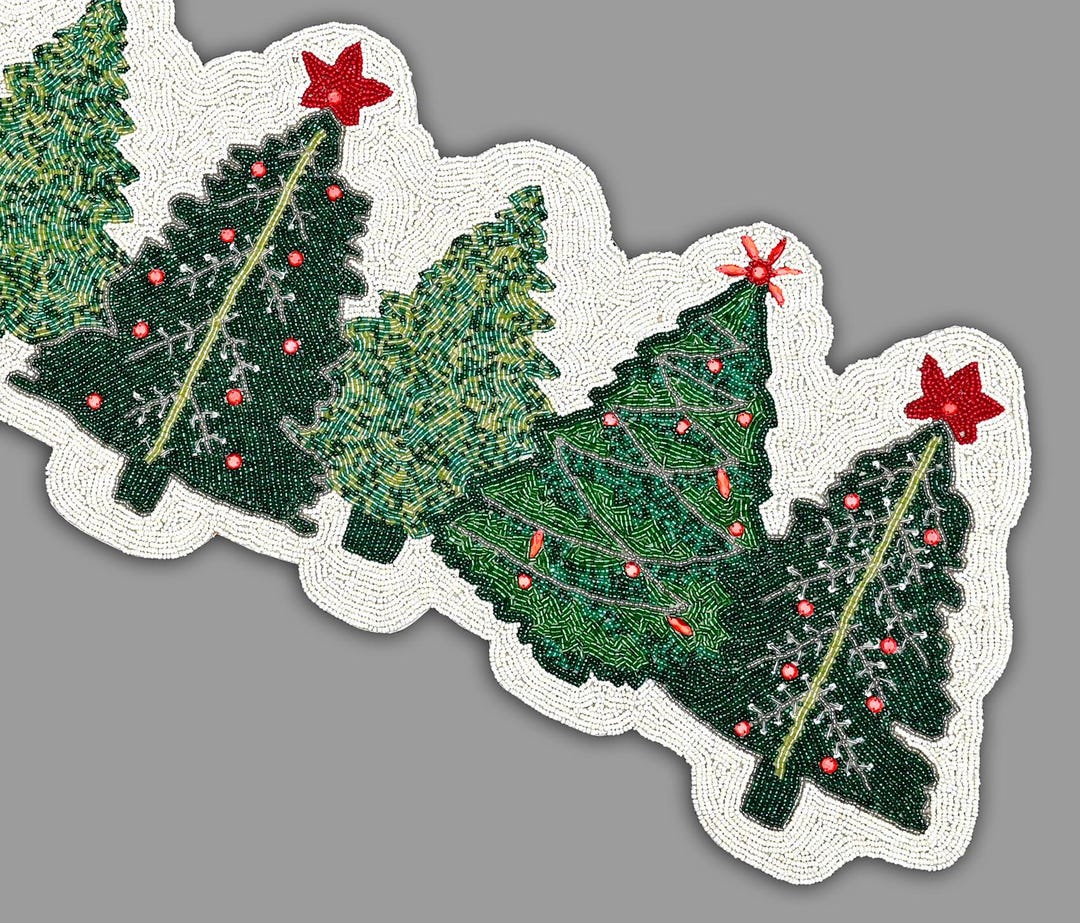 Handmade Beaded Christmas Tree Table Runner, Festive Table Decor (13X36 ...