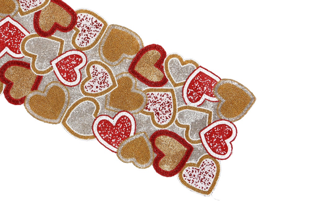 Valentines Beads Table Runner, Hearts Design Handmade Table Topper ...