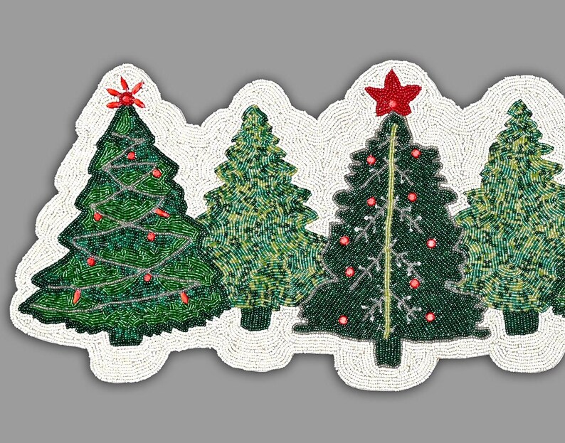 Christmas Tree Design Beaded Table Runner, Handmade Beaded Table Topper ...