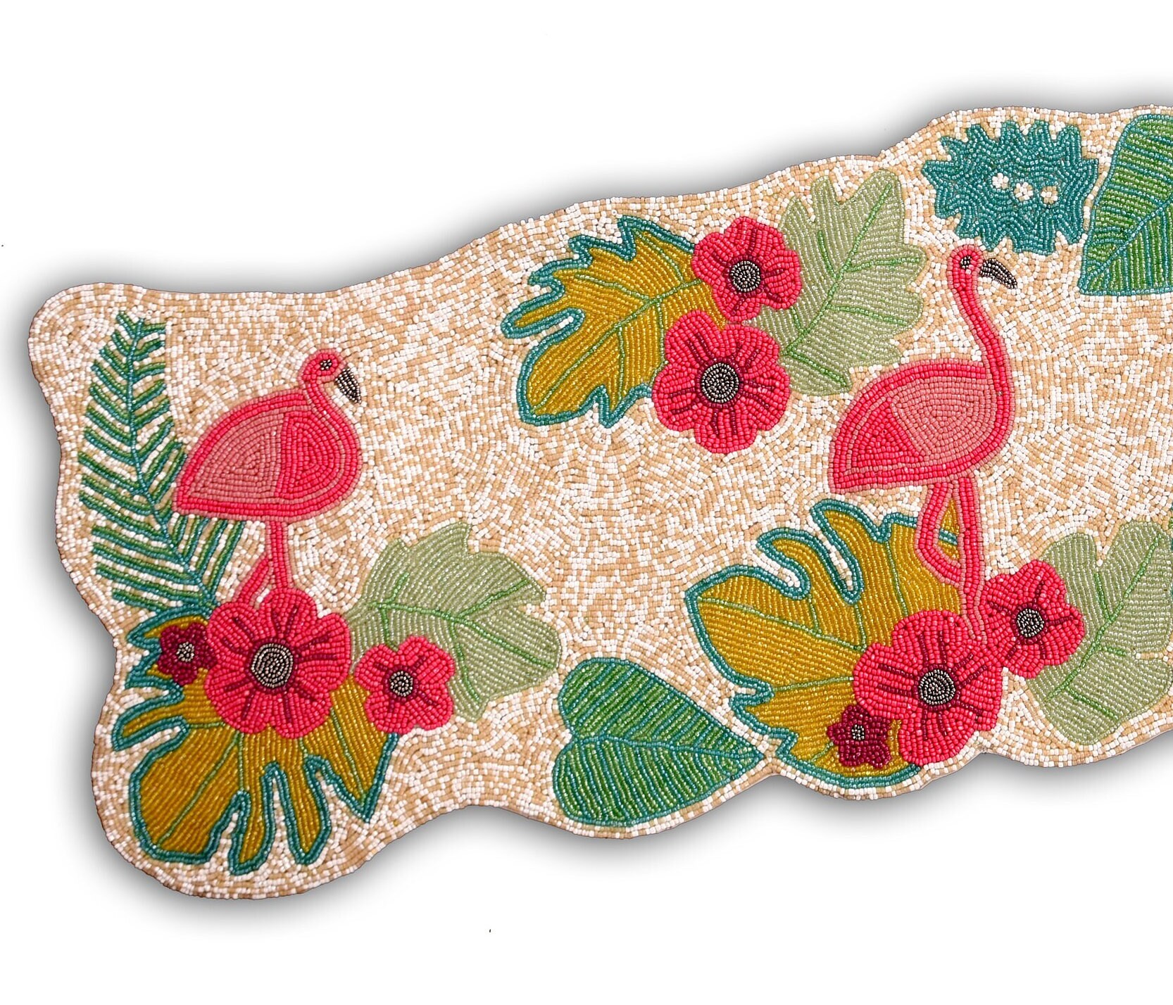 Flamingo Table Runner, Handmade Beaded Table Runner, Spring Tableware ...